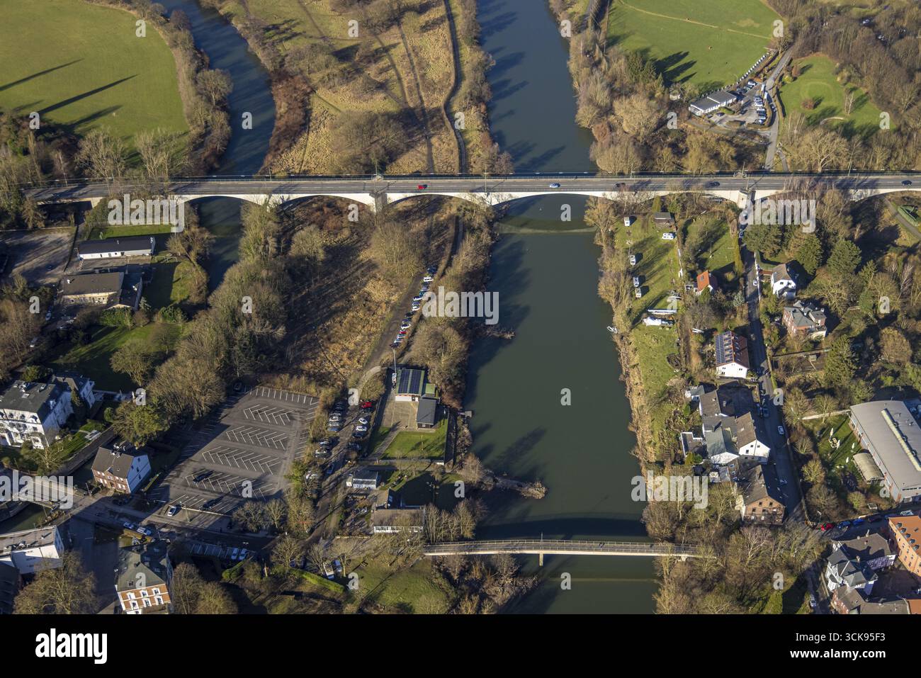 Aerial view, Ruhrbruecke Herbede over the river Ruhr, Lakebruecke ...