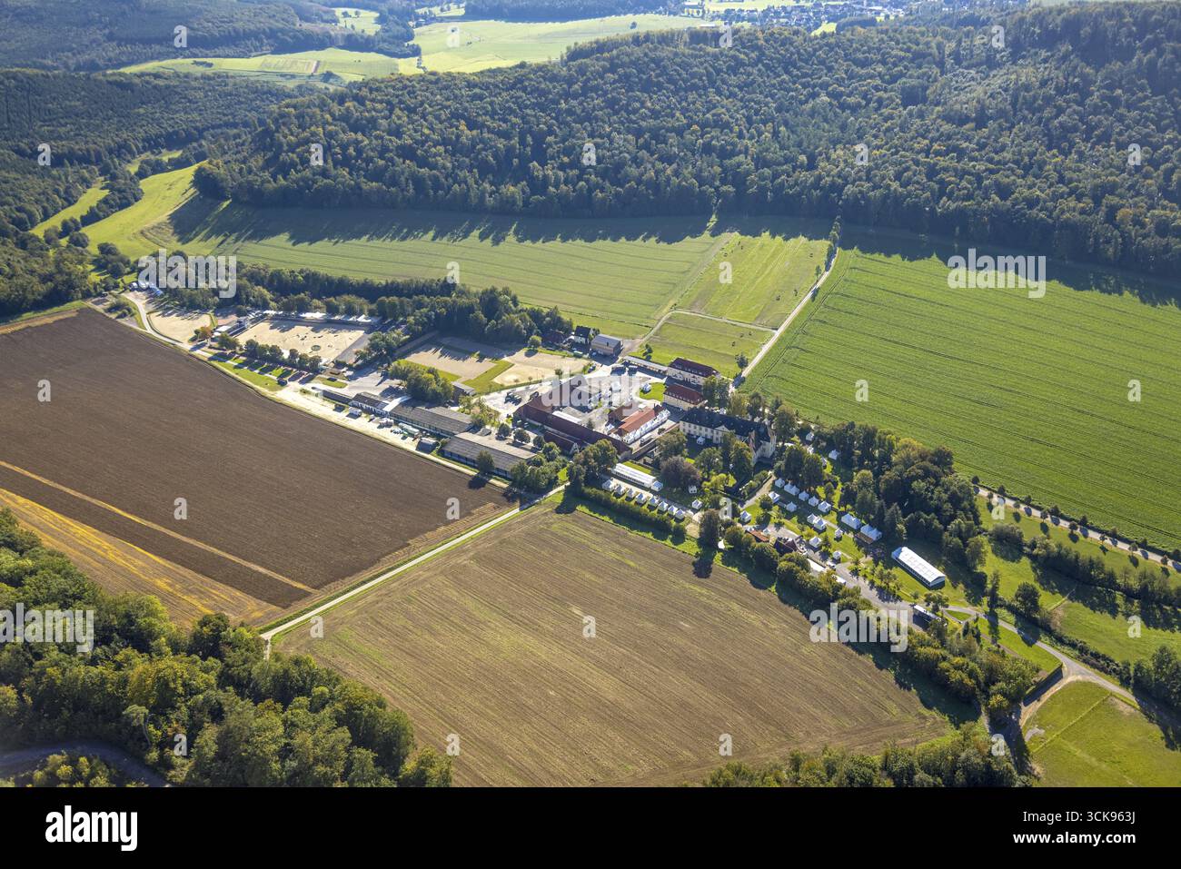 Aerial view, Castle Wocklum, tents for autumn country party, Beckum ...