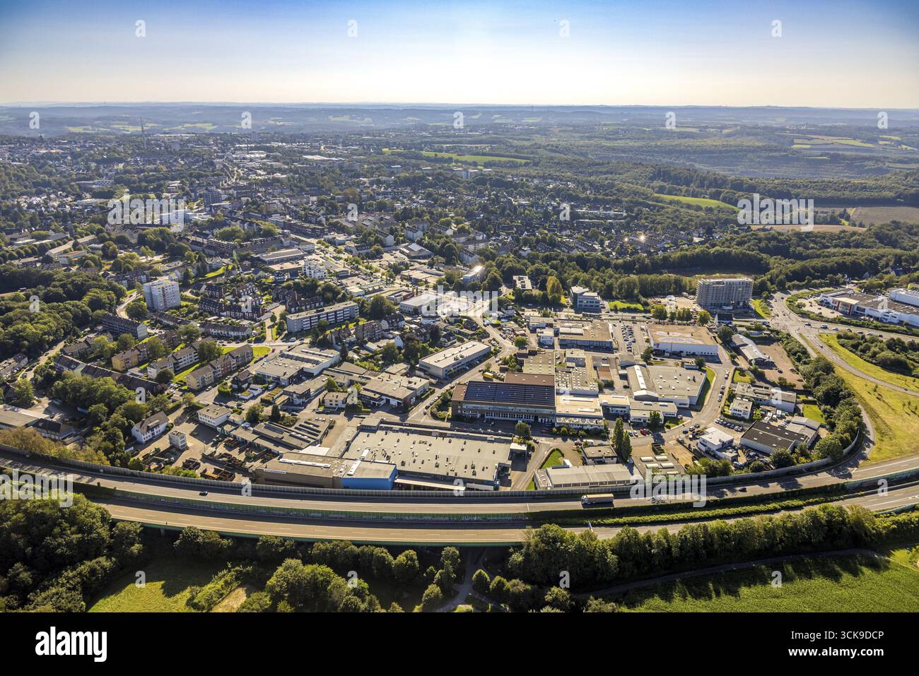 Aerial view, motorway A44 and federal road B227 at the Heiligenhaus ...