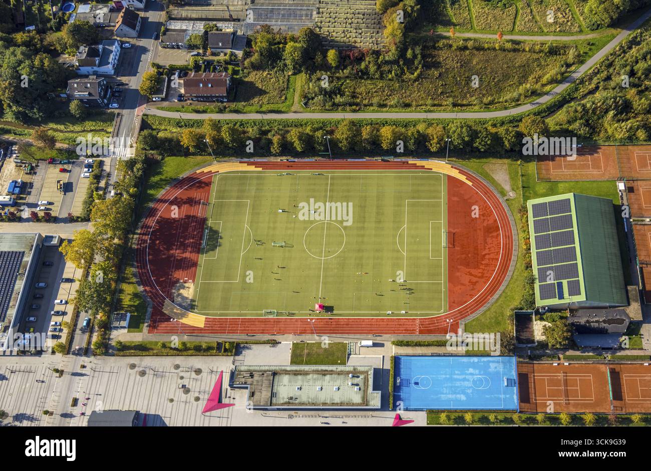 Aerial view, sports centre with football stadium Sparkassen Arena, Selm ...