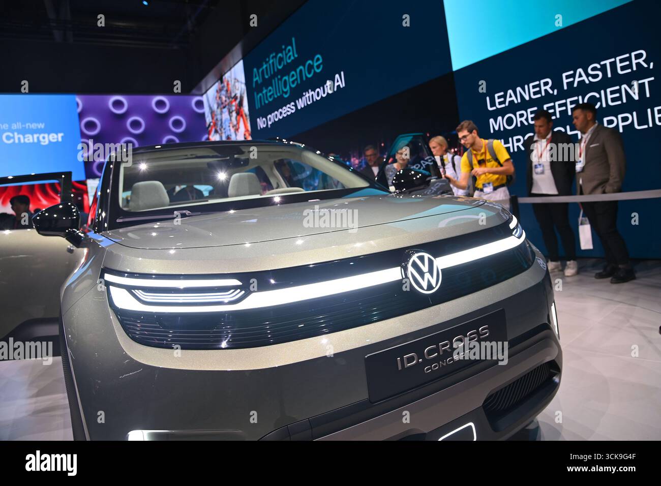 Volkswagen VW booth with the ID.Cross Concept. Company logo, brand ...