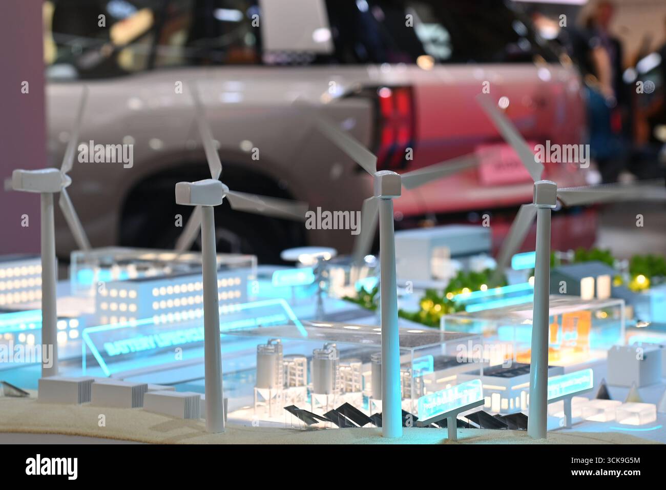 Border motif: Model of wind turbines, renewable energy. Wind farm in ...