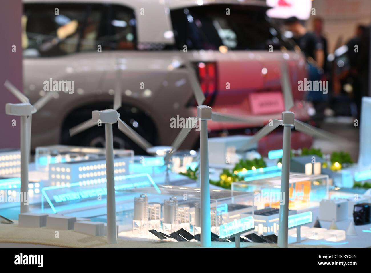 Border motif: Model of wind turbines, renewable energy. Wind farm in ...