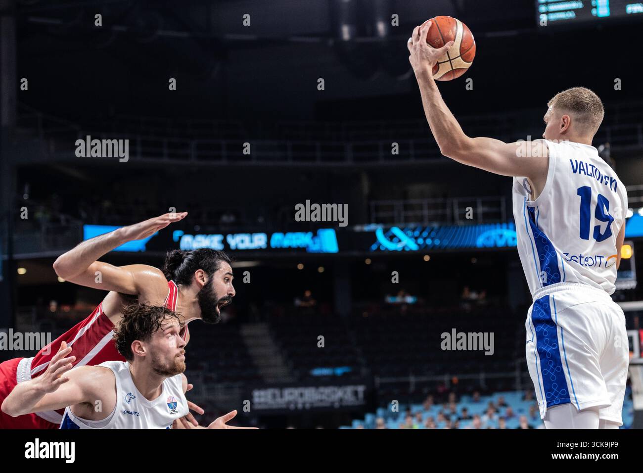 Alexander Mamukelashvili (L) of Georgia and Lauri Markkanen (R) of ...