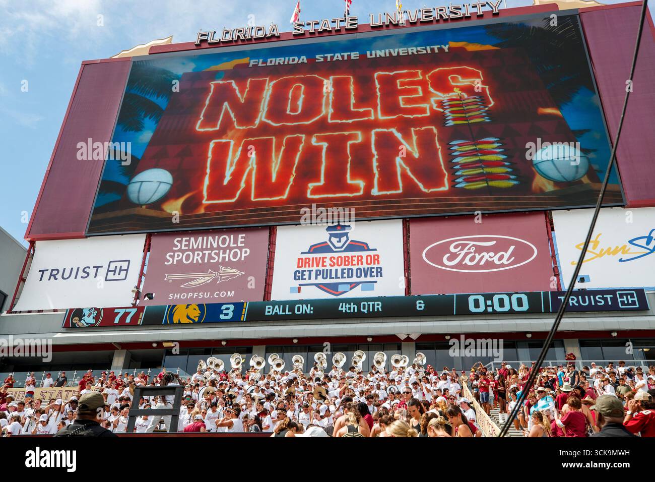 The Florida State band plays beneath the scoreboard after FSU defeated ...