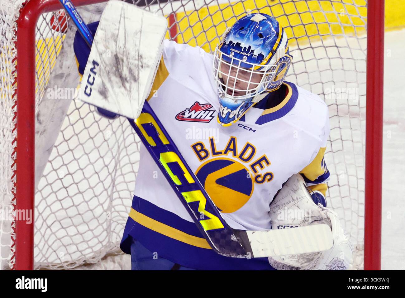 Profile photo on Saskatoon Blades goalie Evan Gardner during WHL ...