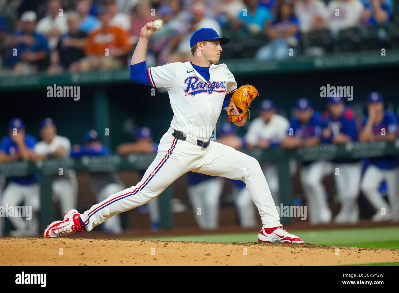 Texas Rangers pitcher Phil Maton throws against the Milwaukee Brewers ...