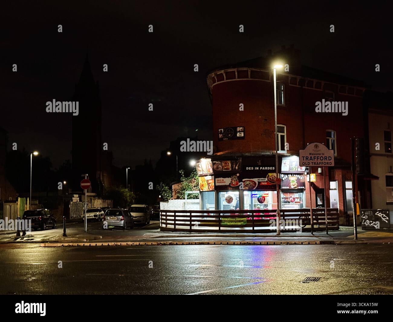 Manchester, UK - September 10, 2025: Urban scene of a lit DES IN PARDES ...