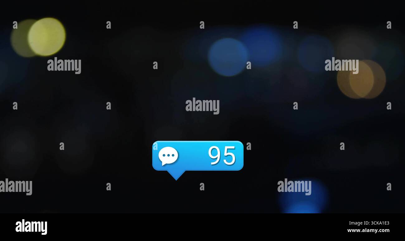 Floating blue message bubble showing speech icon and number 95 in dark ...