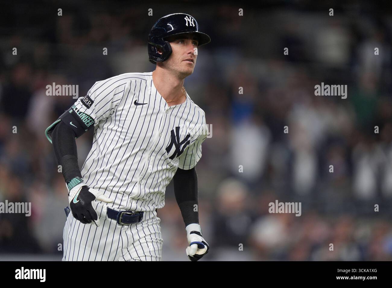 New York Yankees' Cody Bellinger runs the bases after hitting a home ...