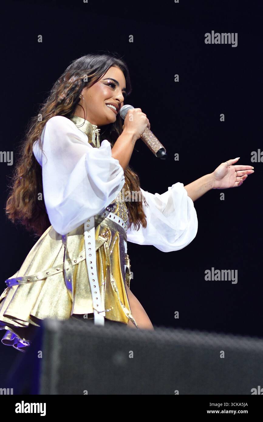 Singer María Jose Vargas of the group La Reina del Flow performs during ...