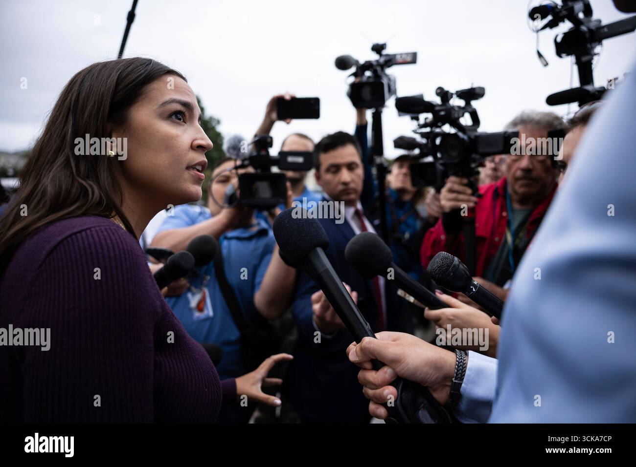 Rep. Alexandria Ocasio-Cortez (D-N.Y.) speaks with reporters outside ...