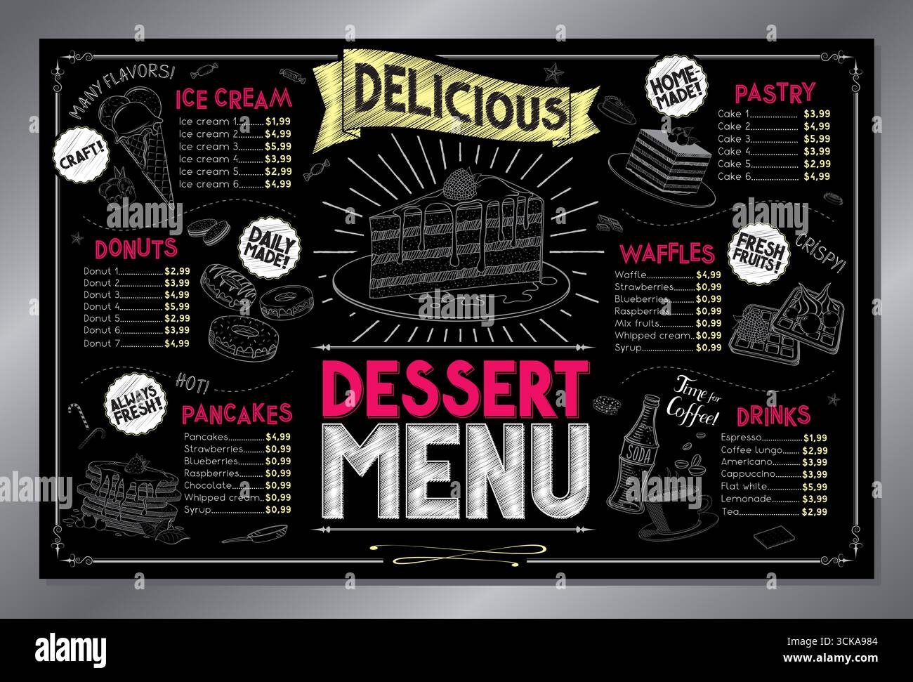 Vintage dessert menu card - tabloid format - vector illustration Stock ...
