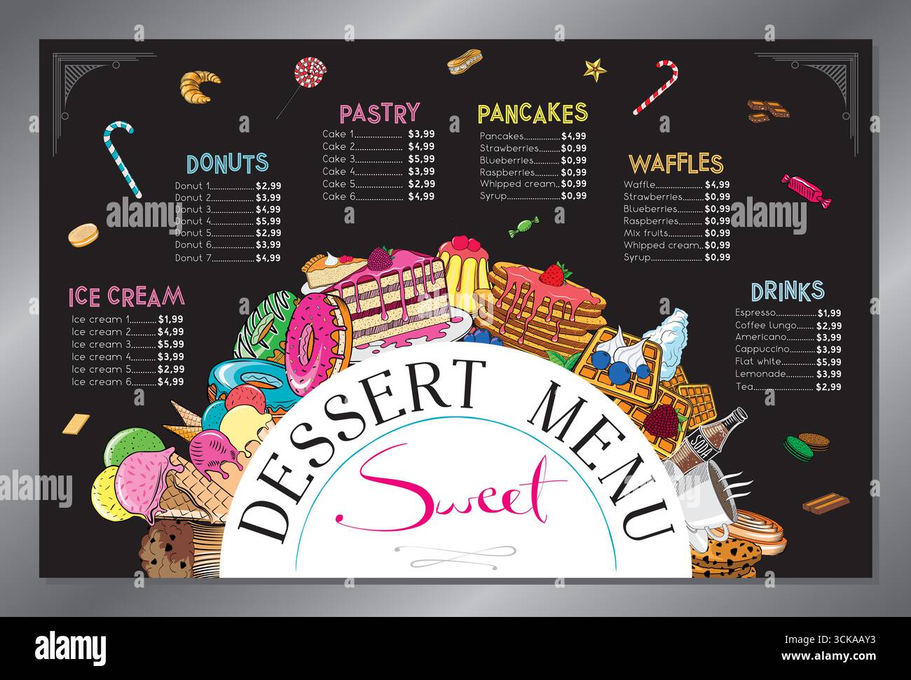 Dessert menu card - tabloid format - vector illustration Stock Vector ...