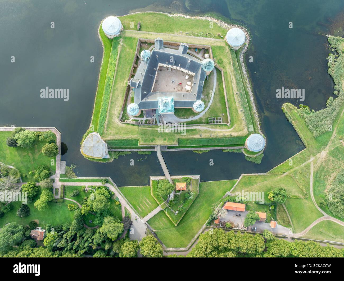 Aerial top down ground plan view of medieval renaissance fortification ...