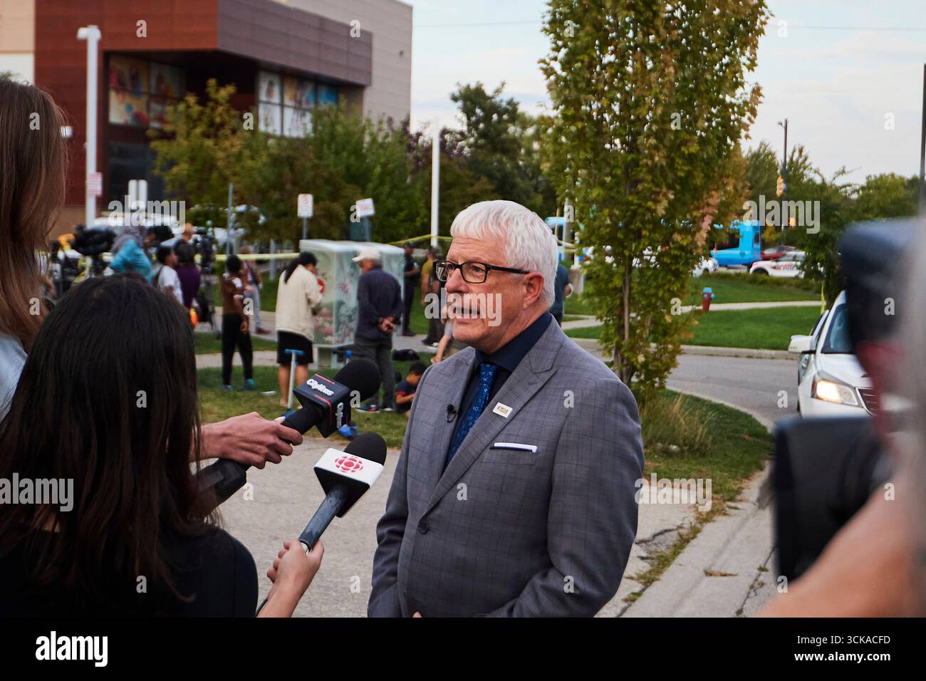 Richmond Hill Mayor David West speaks to media outside First Roots ...