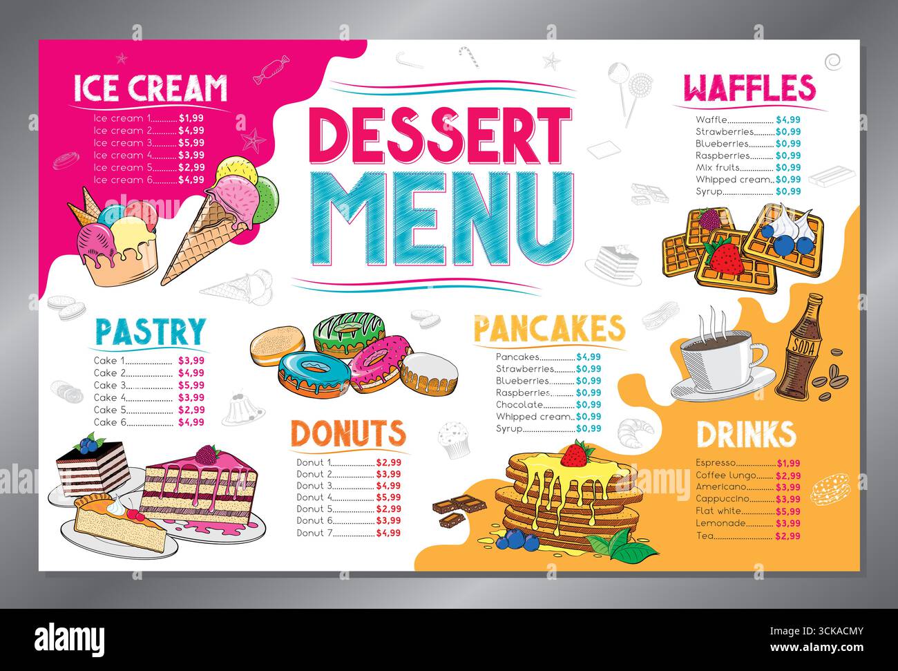 Dessert menu card - tabloid format - vector illustration Stock Vector ...