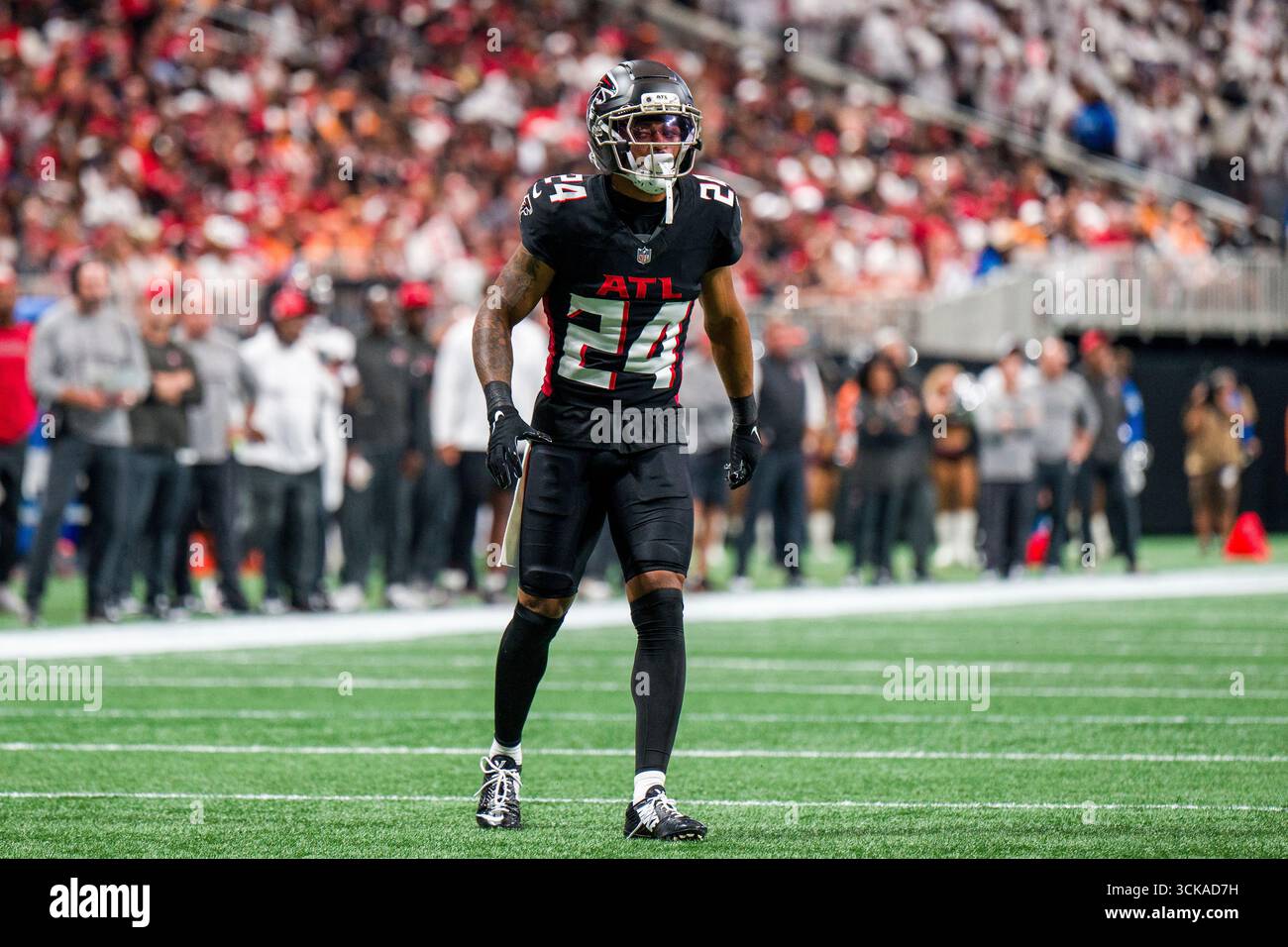 Atlanta Falcons cornerback A.J. Terrell Jr. (24) works during the first ...