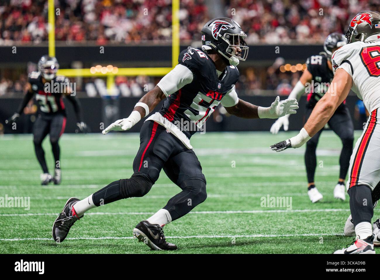 Atlanta Falcons defensive end Leonard Floyd (56) works during the first ...