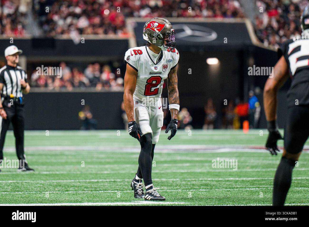 Tampa Bay Buccaneers wide receiver Emeka Egbuka (2) lines up during the ...