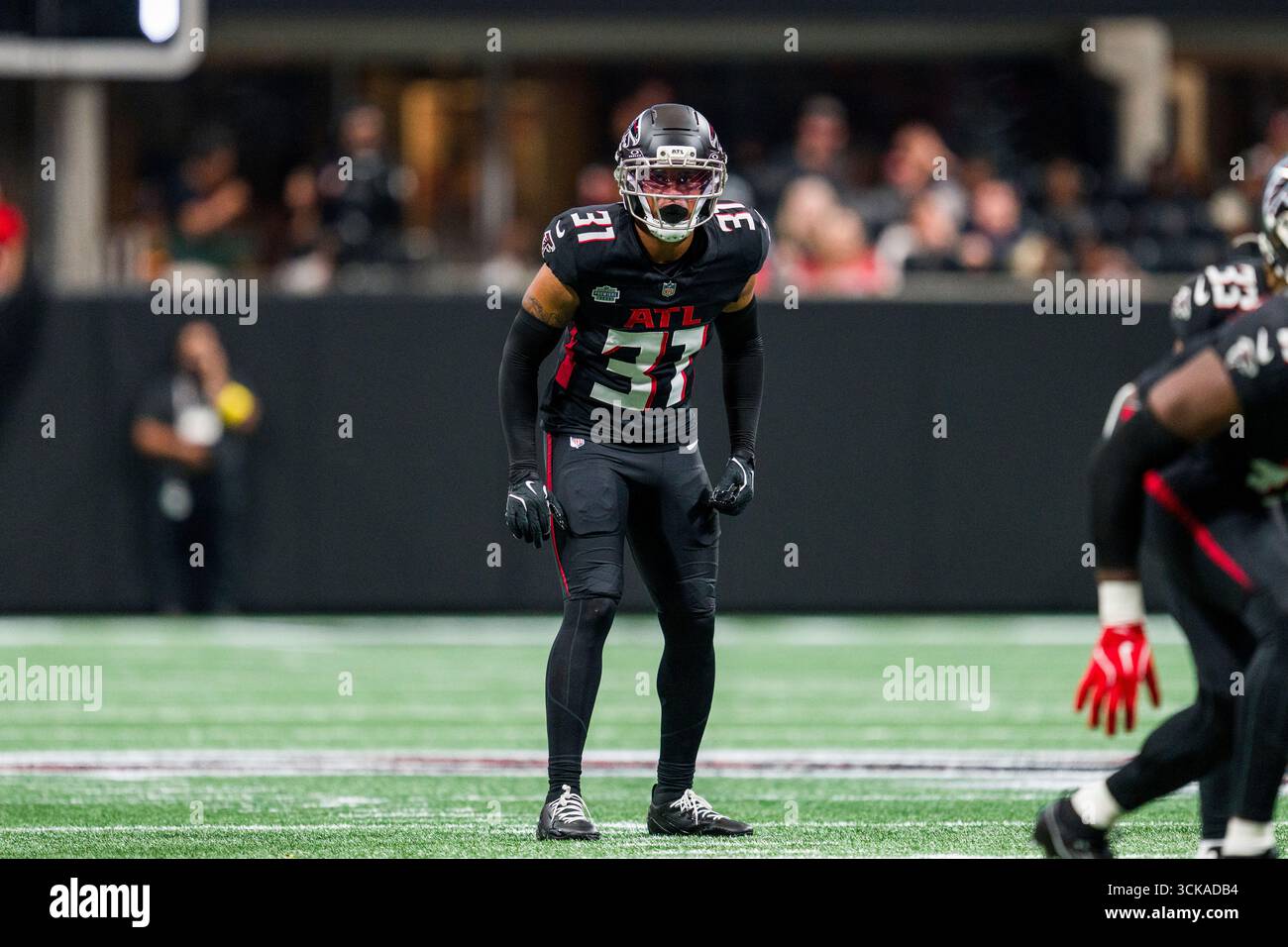 Atlanta Falcons safety Xavier Watts (31) lines up during the first half ...