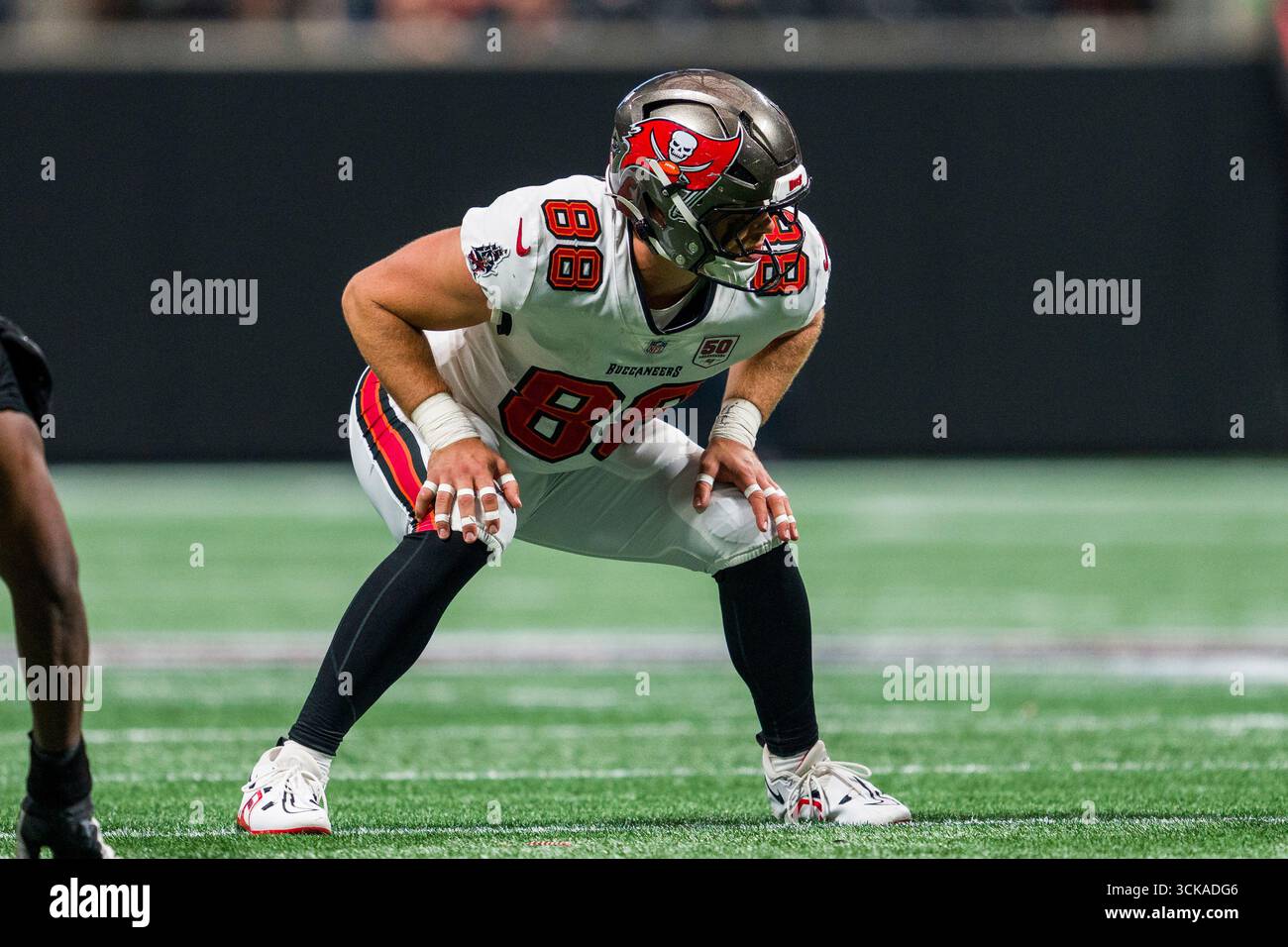 Tampa Bay Buccaneers tight end Cade Otton (88) lines up during the second half of an NFL ...