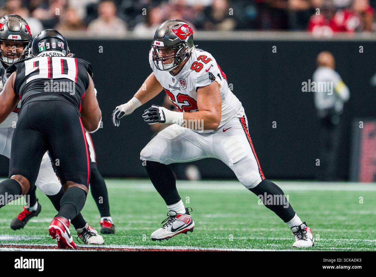Tampa Bay Buccaneers center Graham Barton (62) works during the second ...