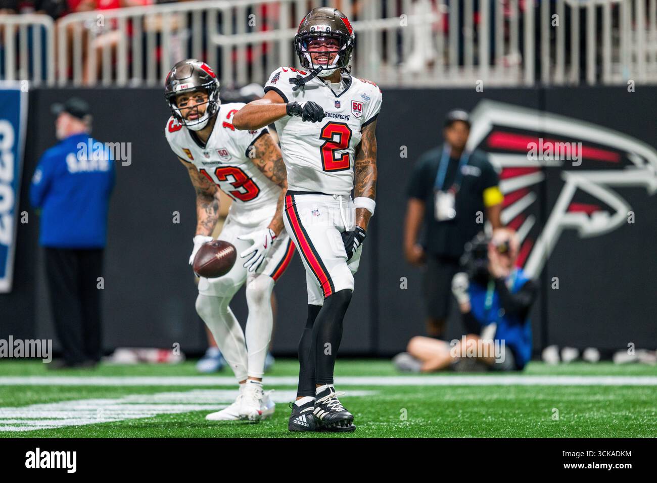 Tampa Bay Buccaneers wide receiver Emeka Egbuka (2) celebrates a ...