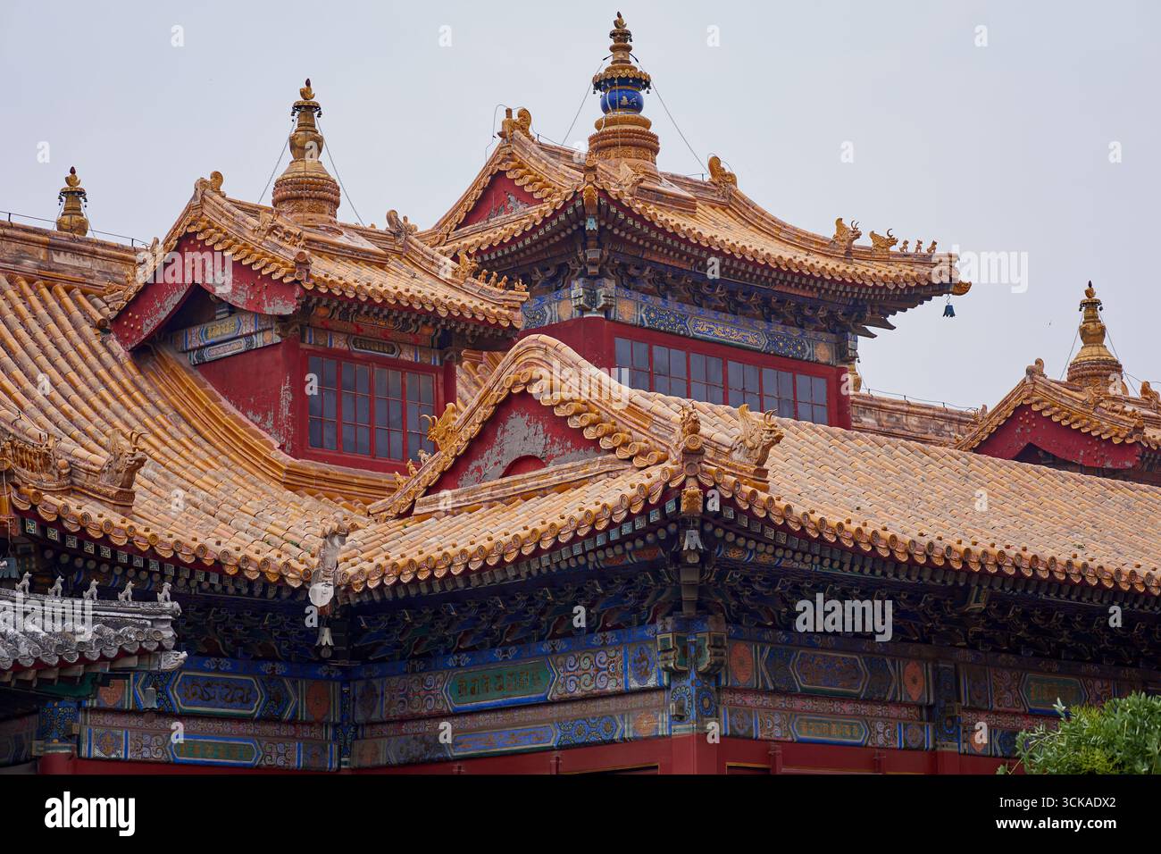 Detailed closeup of richly ornamented roof lines and tiles of the Lama ...