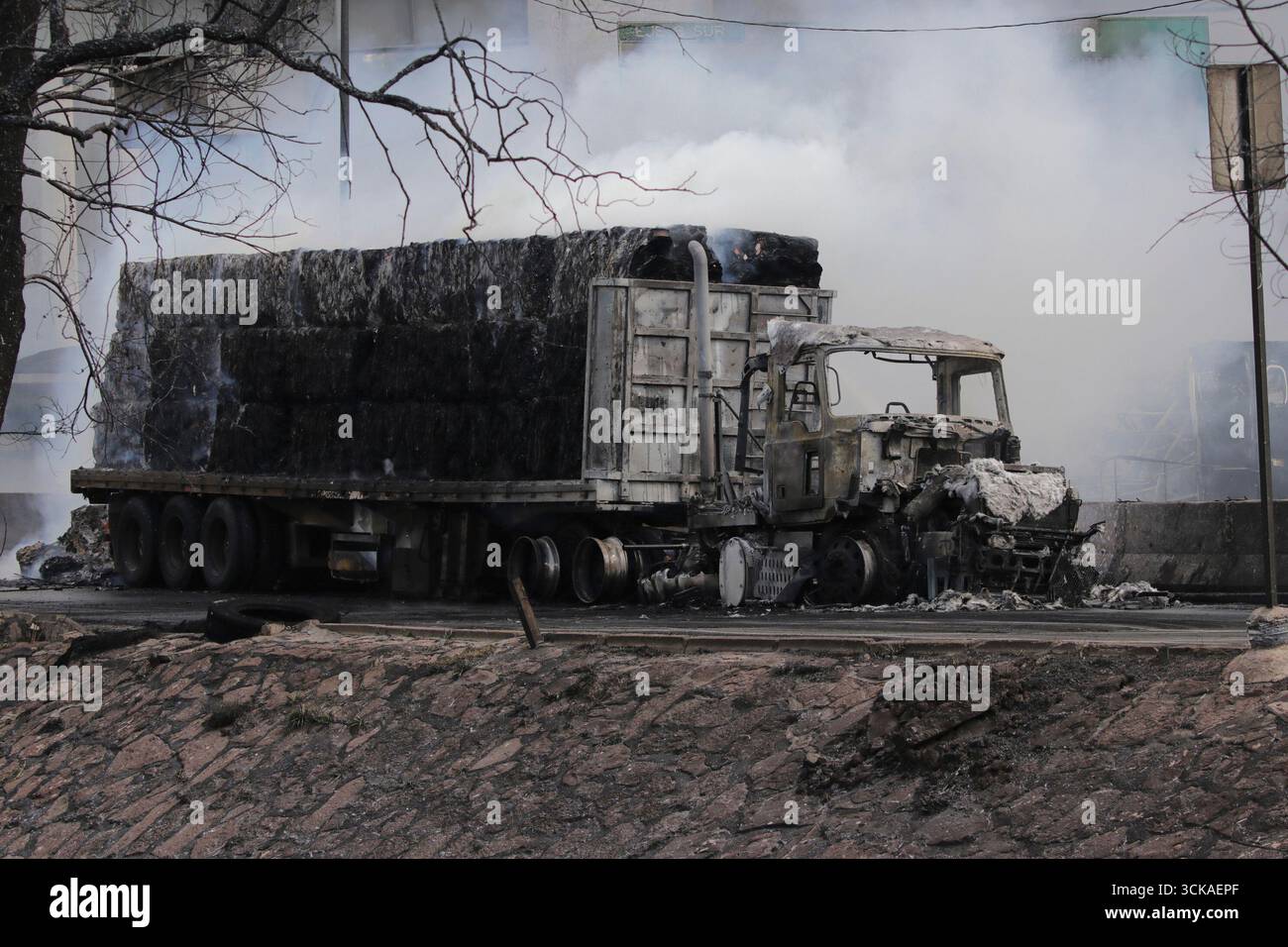 A damaged truck sits at the scene of a gas tanker explosion in Mexico ...
