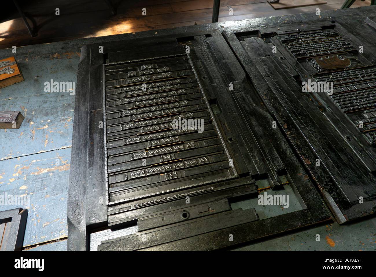 Monroe, NY - US - Sep 6, 2025 Printing press setup with movable type ...