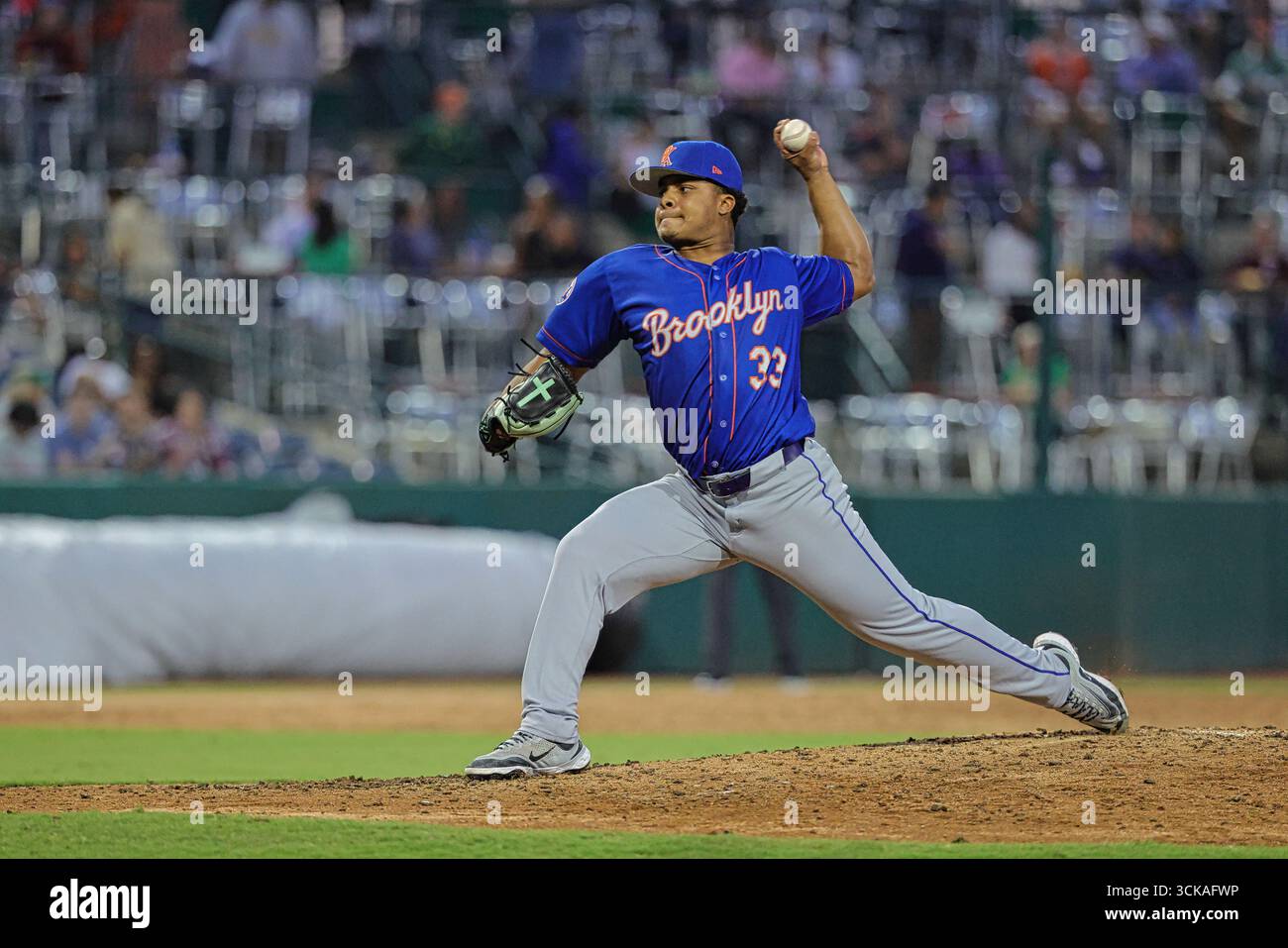 Greensboro, NC: Brooklyn Cyclones pitcher Franklin Gomez (33) delivers ...