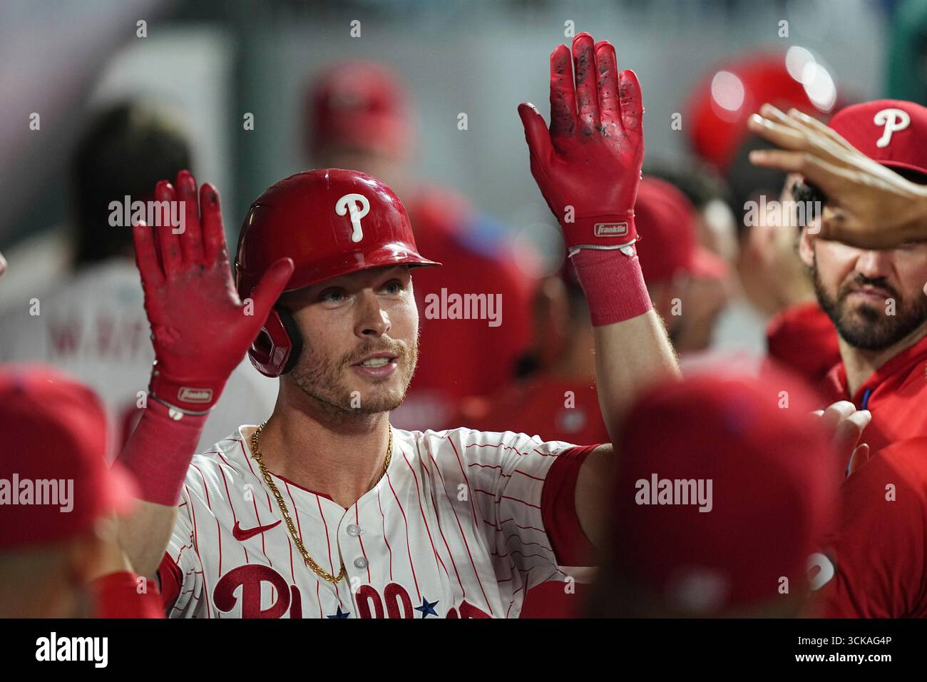 Philadelphia Phillies' Max Kepler celebrates after hitting a home run ...