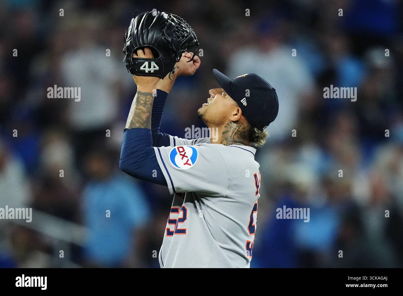 Houston Astros pitcher Bryan Abreu (52) celebrates after defeating the ...