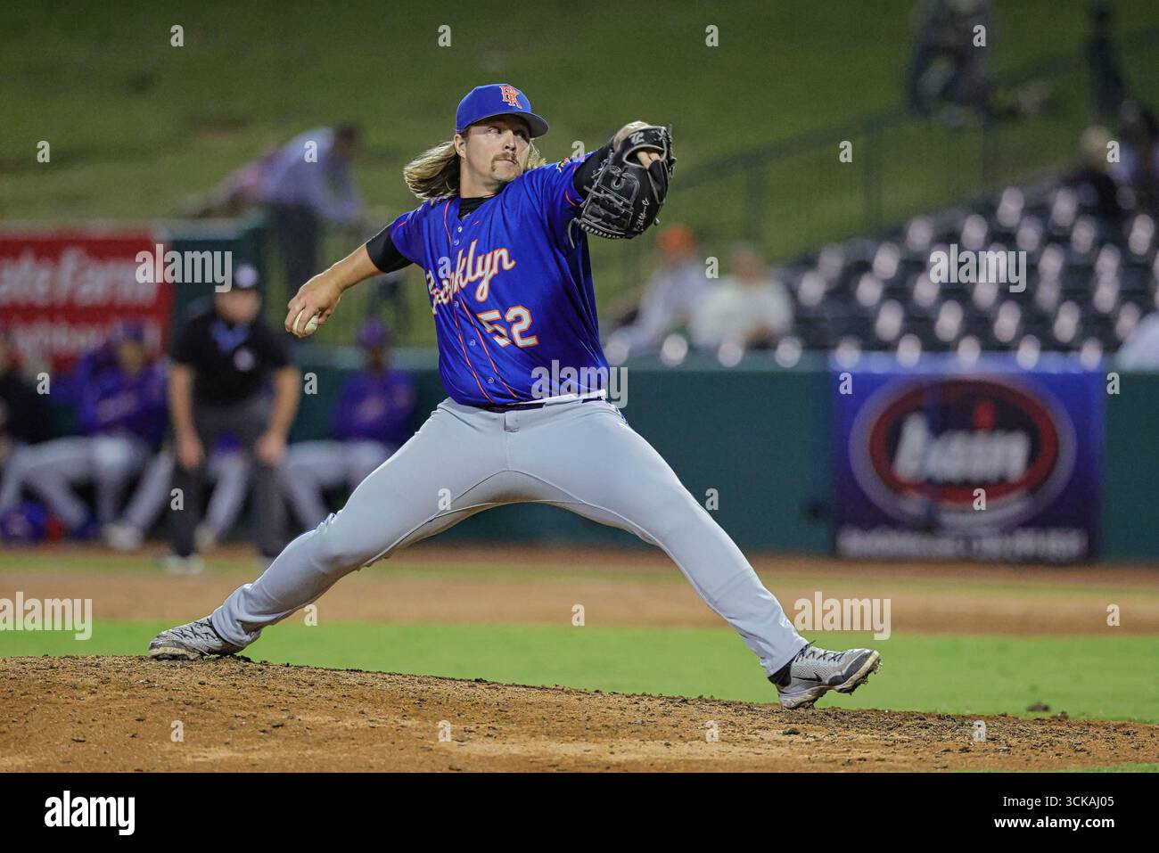 Greensboro, NC: Brooklyn Cyclones pitcher Dakota Hawkins (52) delivers ...