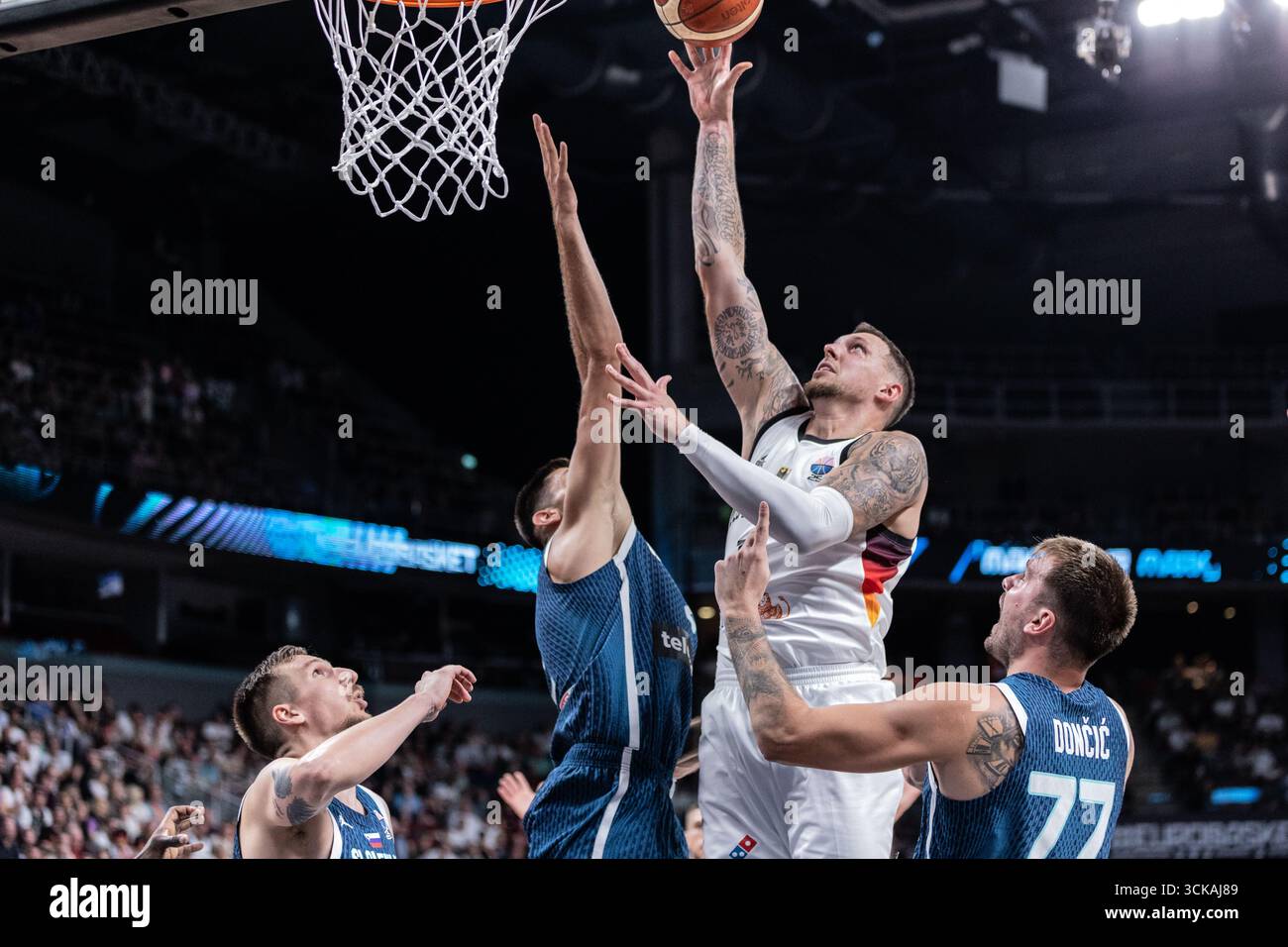 Daniel Theis (L) of Germany and Luka Doncic (R) of Slovenia seen in ...