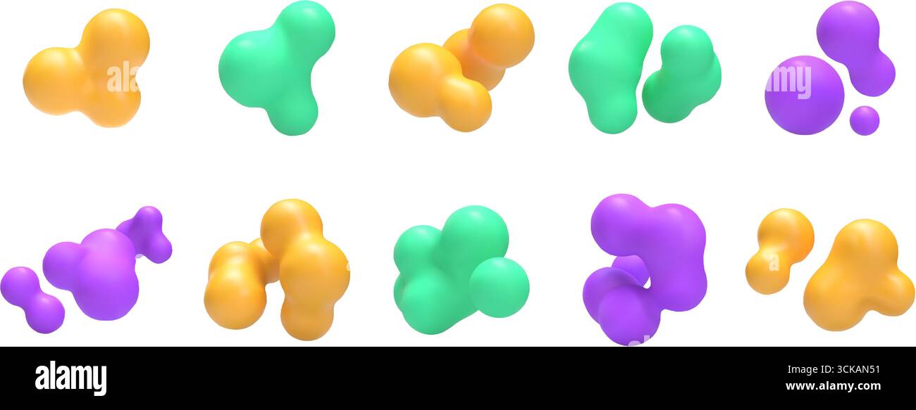 Liquid 3D blob shapes. Abstract organic forms with smooth gradient ...
