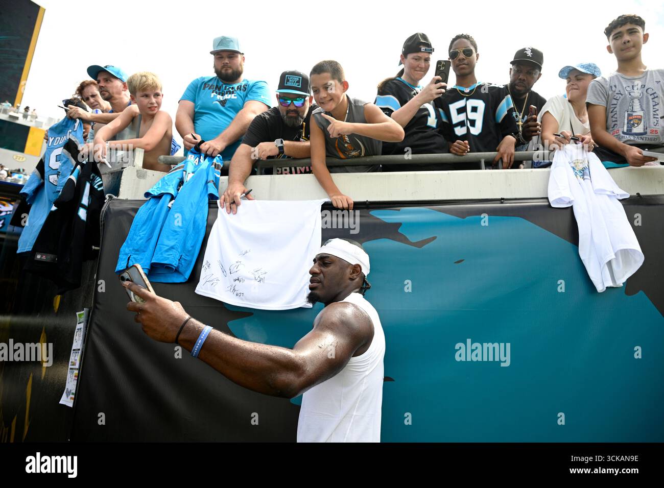Carolina Panthers wide receiver Xavier Legette makes a selfie photo ...