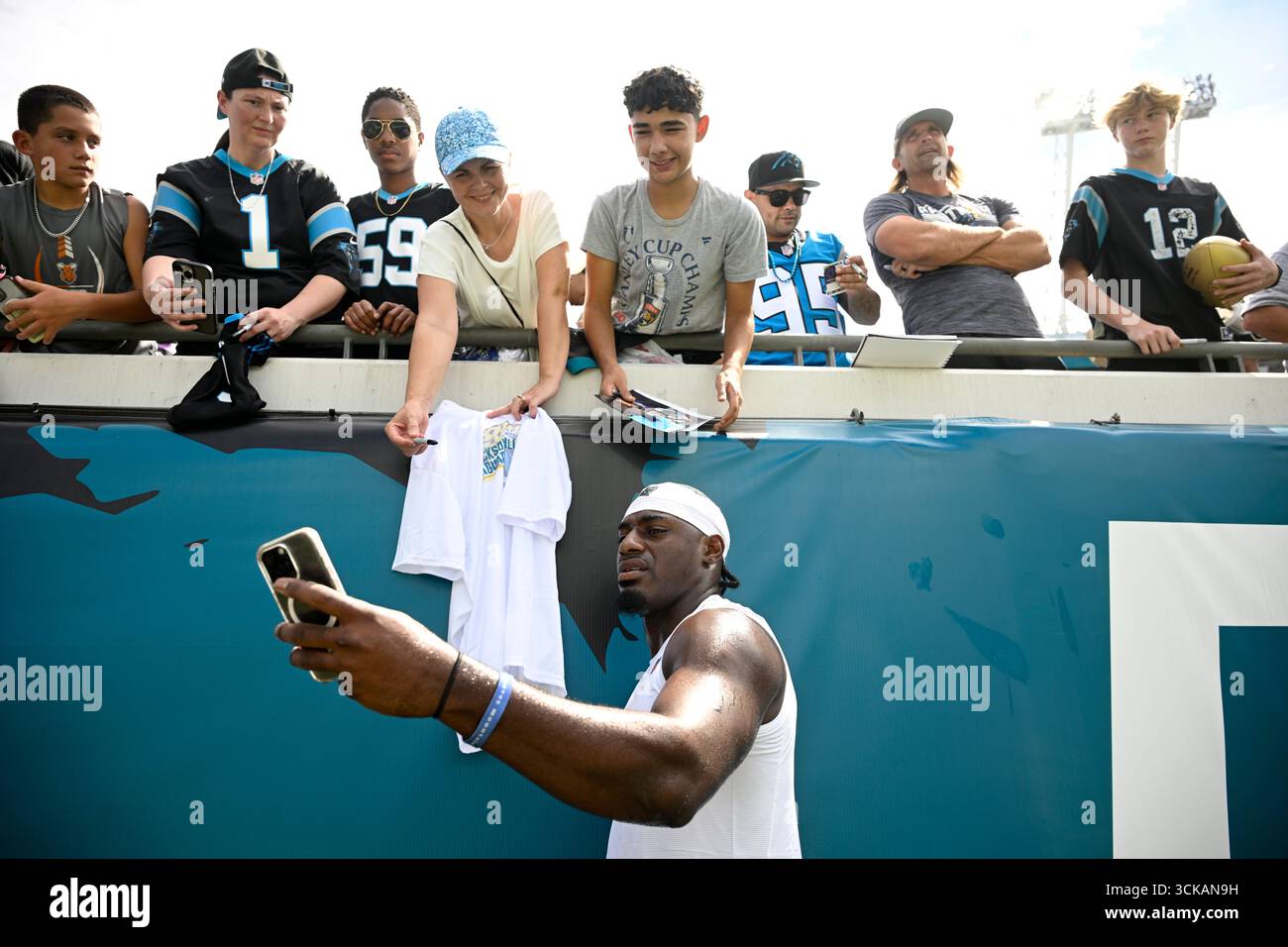 Carolina Panthers wide receiver Xavier Legette makes a selfie photo ...
