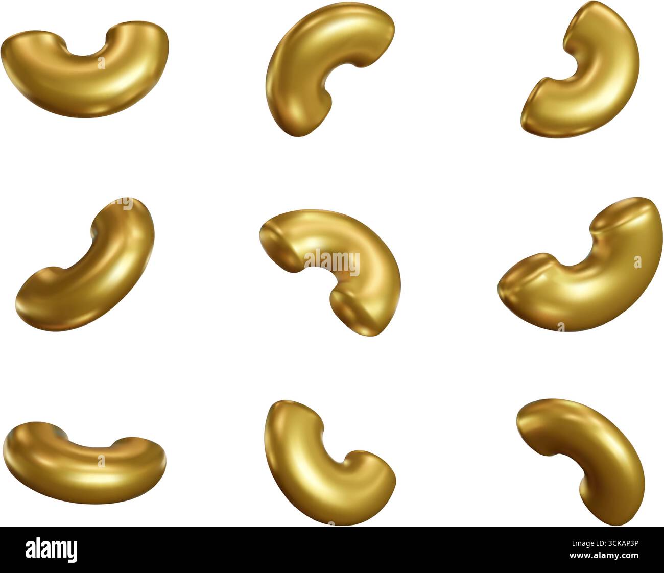 Golden half torus. Gold curved tube shapes, shiny metallic curved arc ...