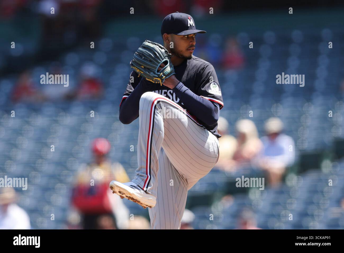 Minnesota Twins pitcher Taj Bradley prepares to throw to a Los Angeles ...