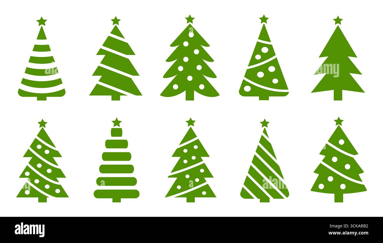 Christmas tree icon. Set of green christmas tree icons on white ...