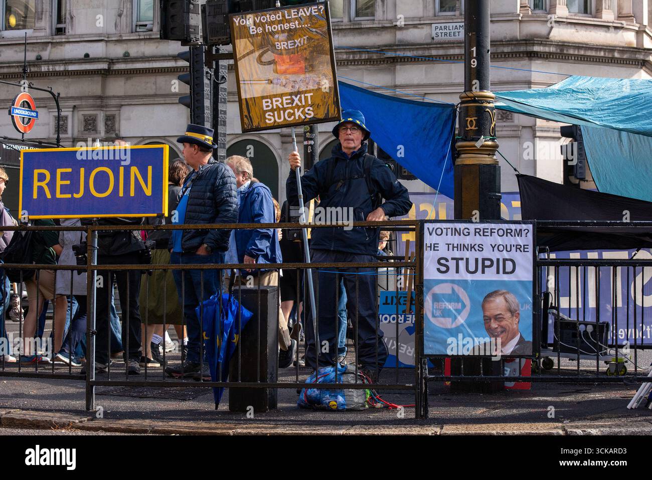 An activist poses with his placard during the protest. A handful of pro ...