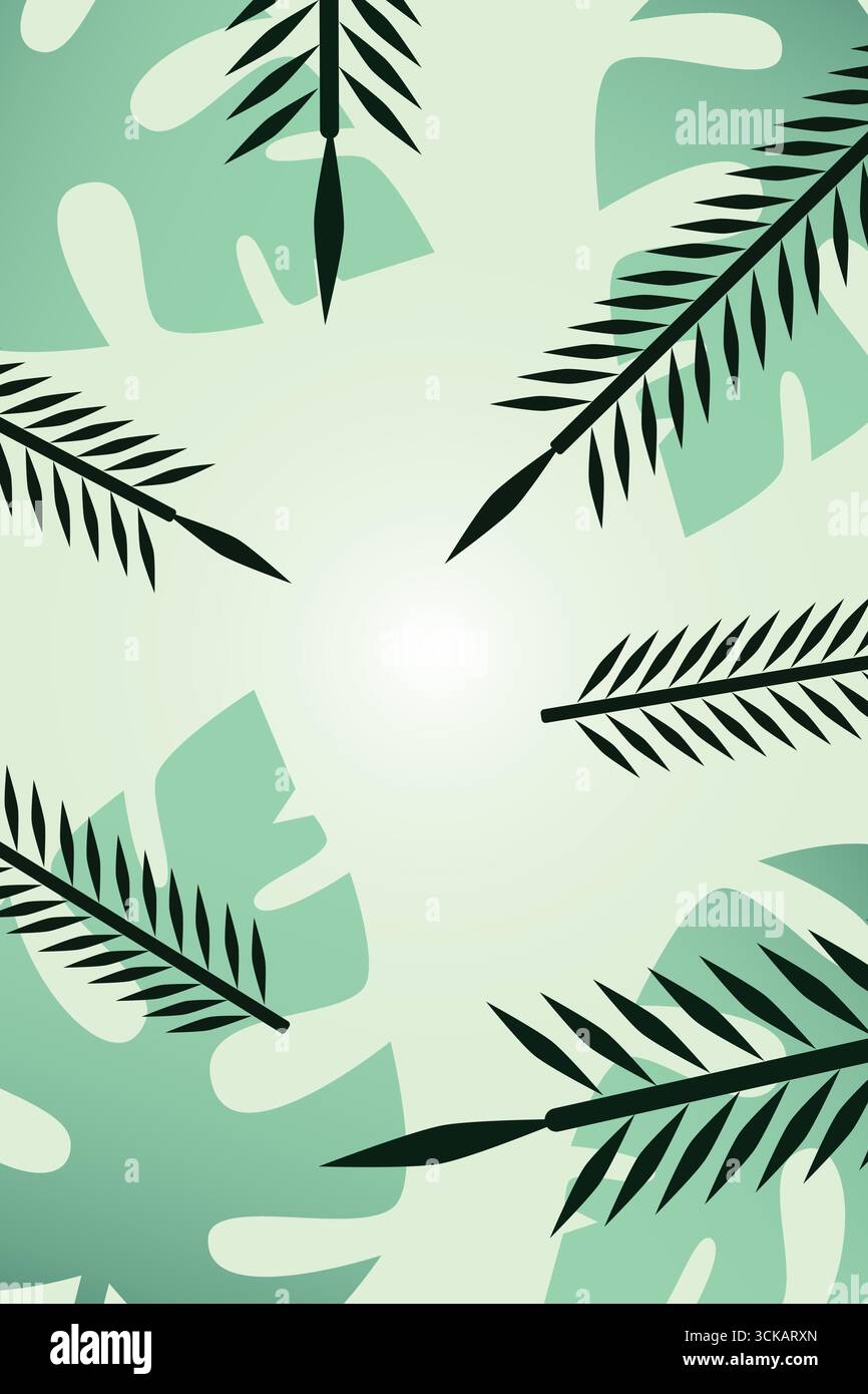 Fresh tropical leaf canopy design with repeating green foliage on light ...