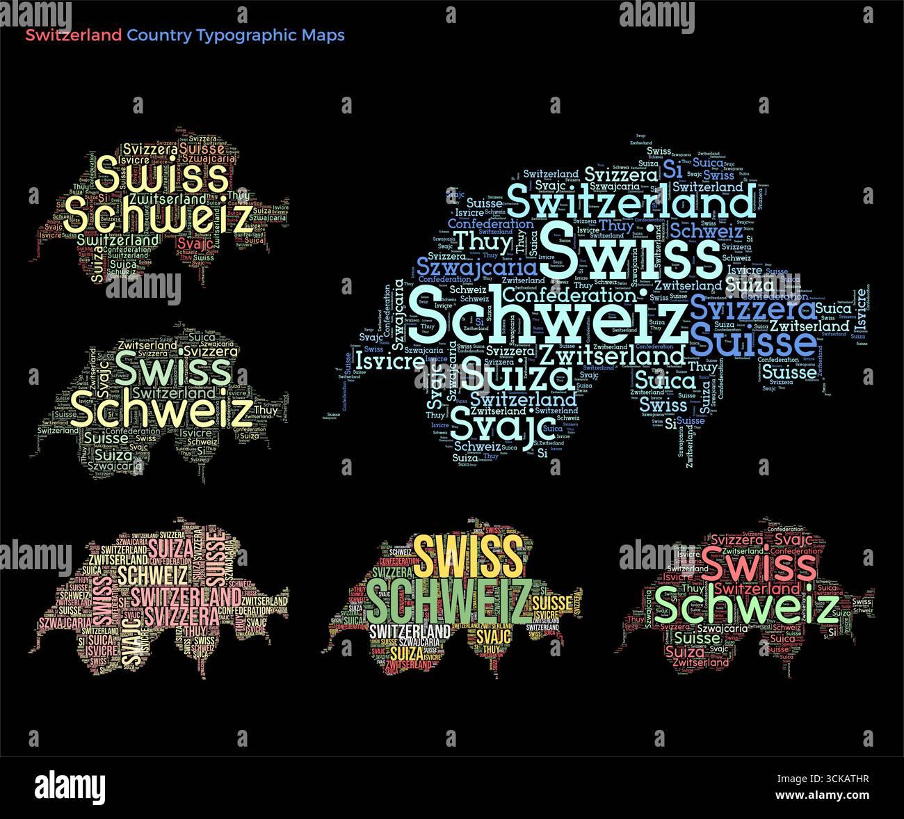 Switzerland. Set of typography style country illustrations. Switzerland ...