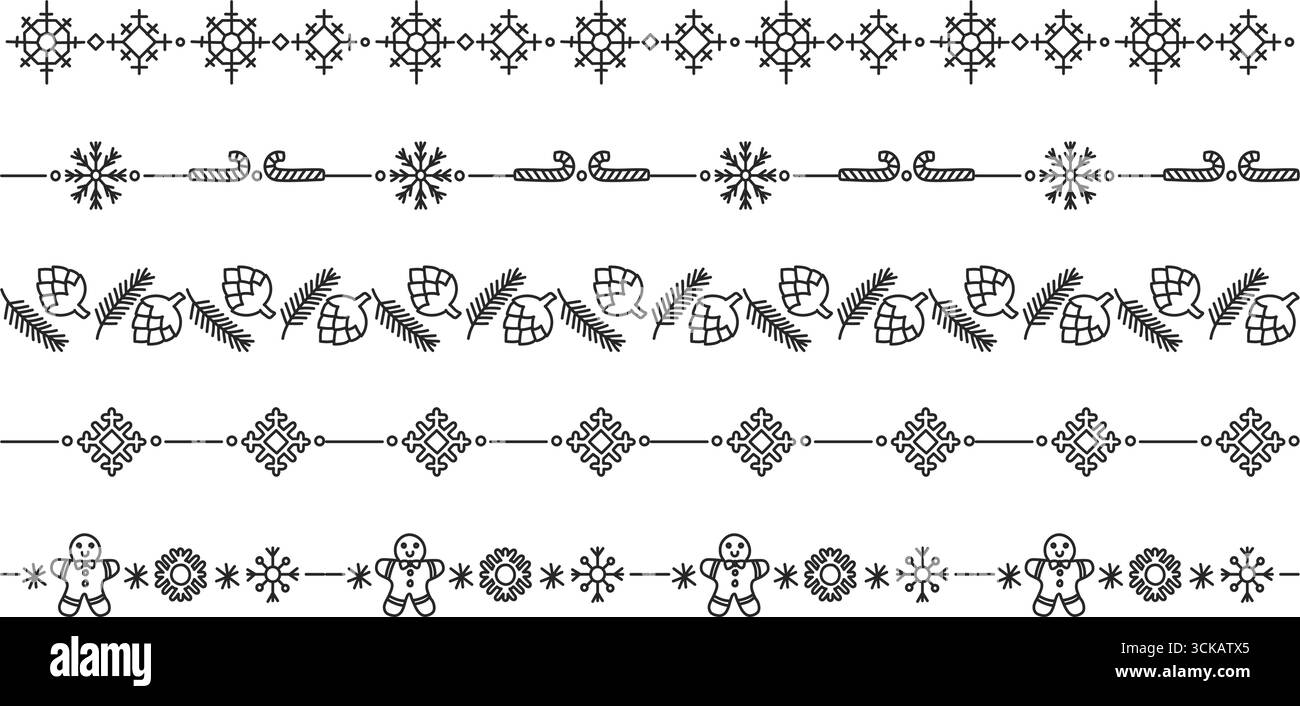 Christmas doodle dividers. Winter holiday borders decorated with ...