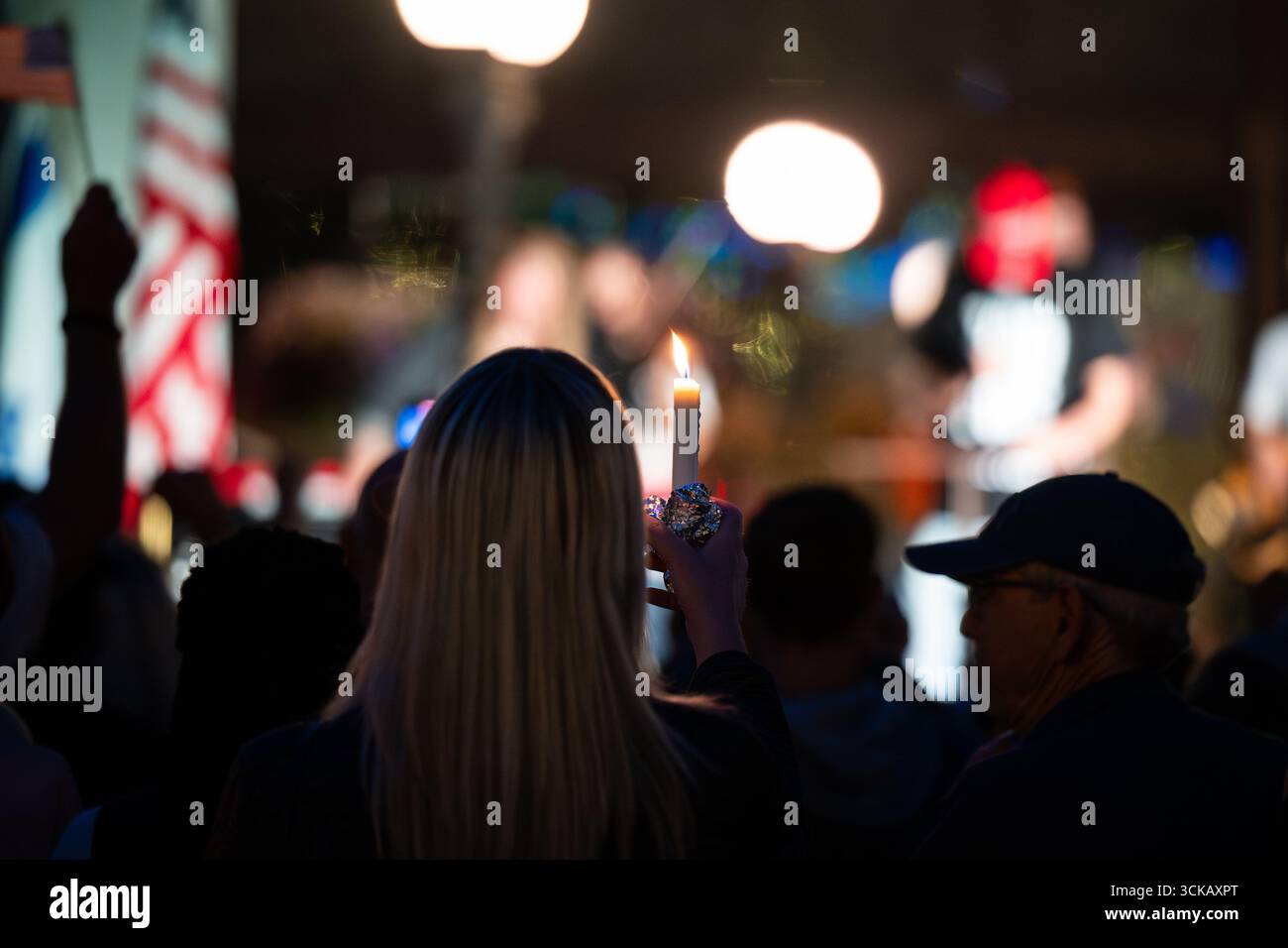 Seattle, USA. 10th Sep 2025. Just after 7:30pm Vigil attendees at the Charlie Kirk Candle Light ...
