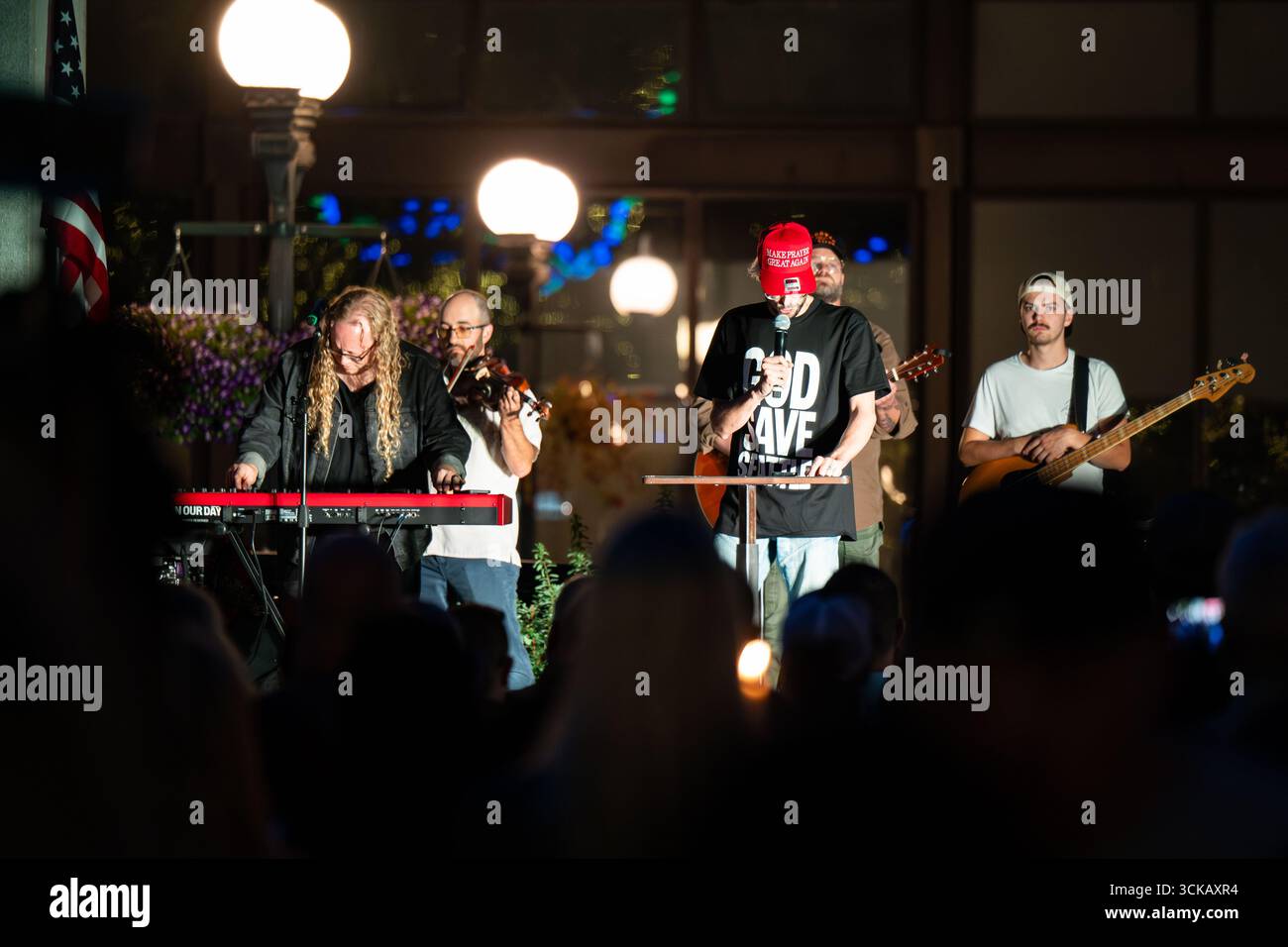 Seattle, USA. 10th Sep 2025. Just after 7:30pm Pastor Russell Johnson ...