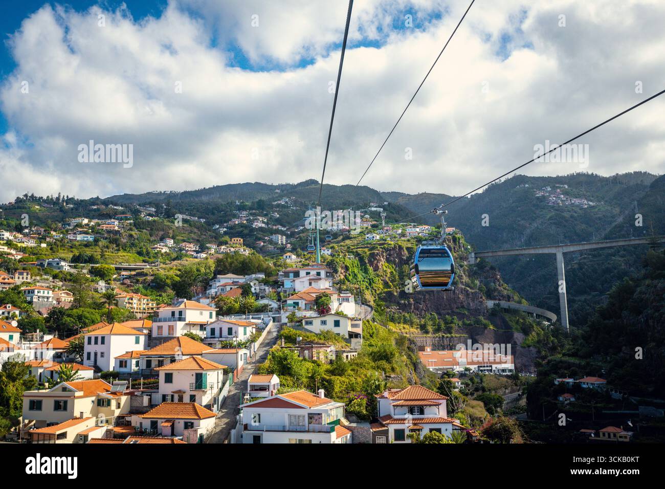 Monte Cable car moving to the hill in Funchal, Madeira Portugal Stock ...