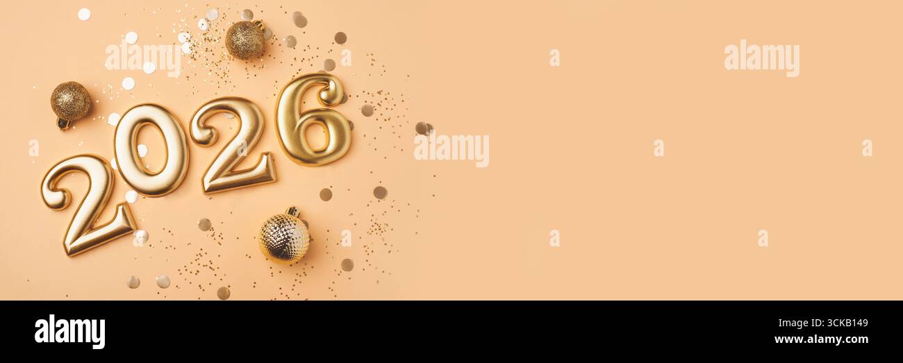 Golden confetti text 2026 hi-res stock photography and images - Alamy